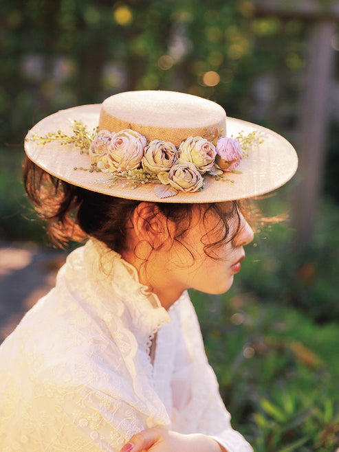 Handmade French Hat, Retro And Elegant Hollow Flower Forest Style Flat ...